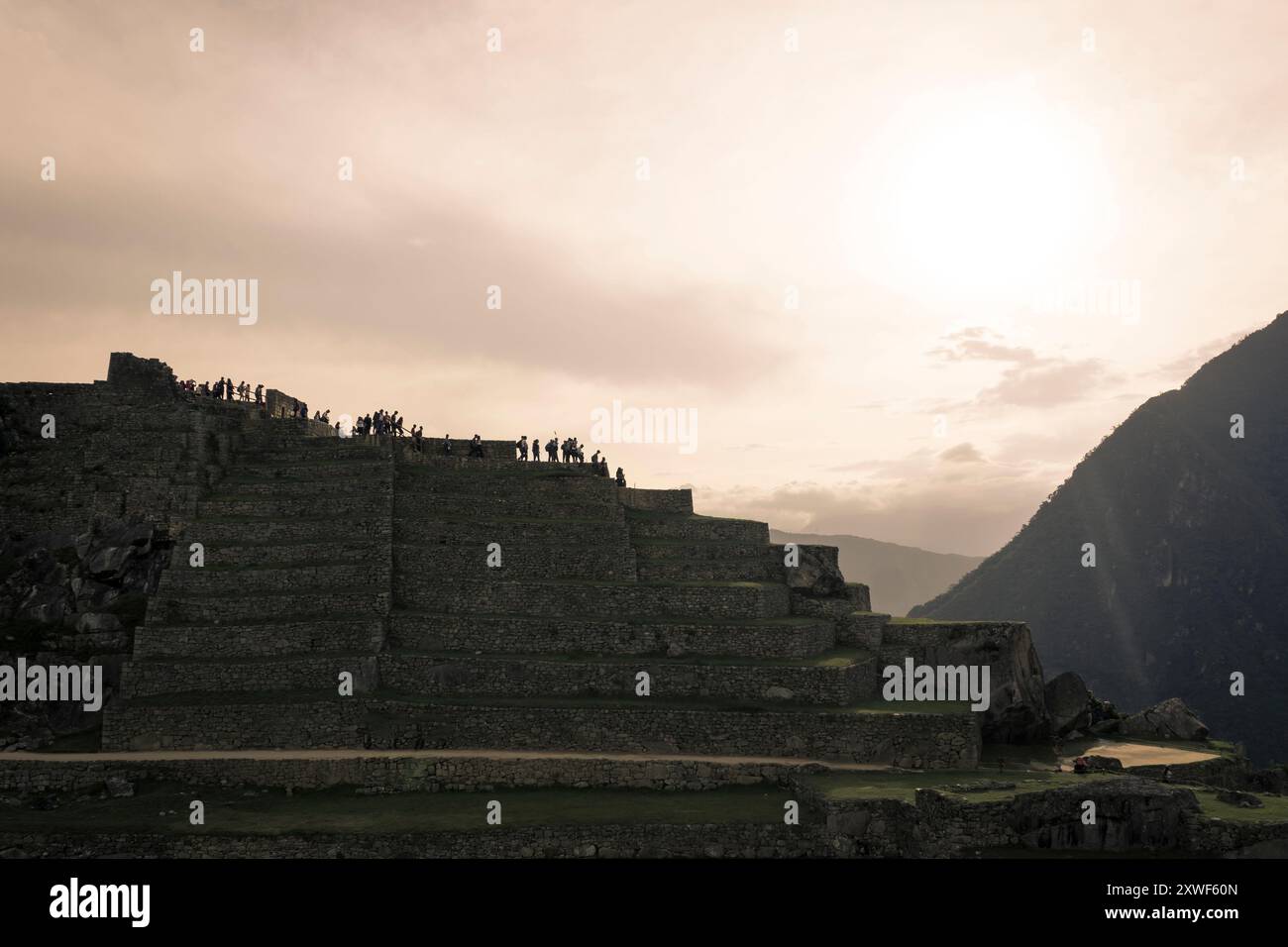 View of the lost İnca city Machu Picchu, Peru. Agriculture terraces at ...