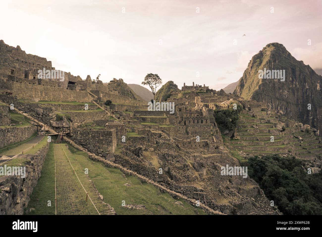 View of the lost İnca city Machu Picchu, Peru. Agriculture terraces at ...