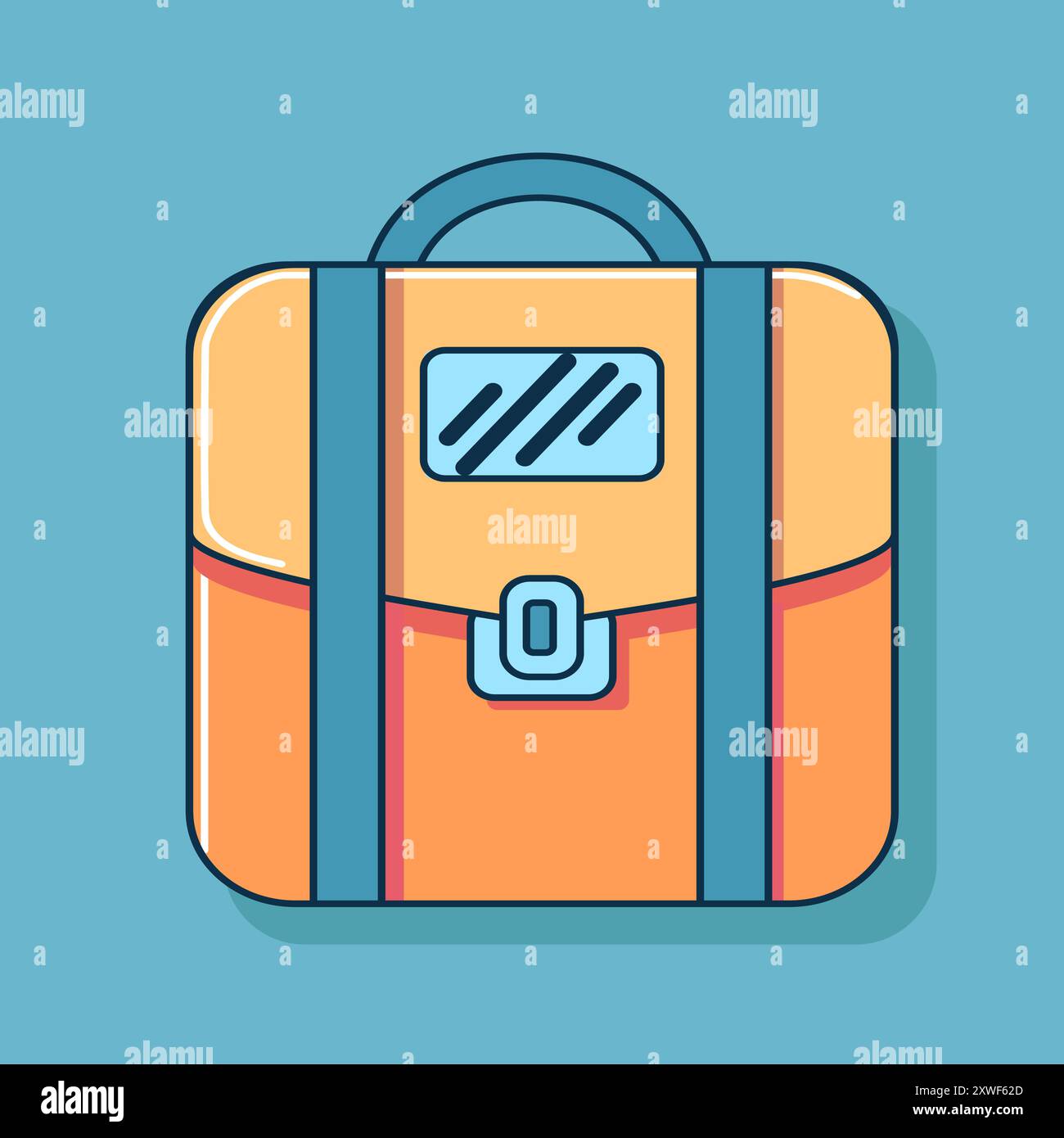 Orange backpack with blue handles for school supplies. Flat ...