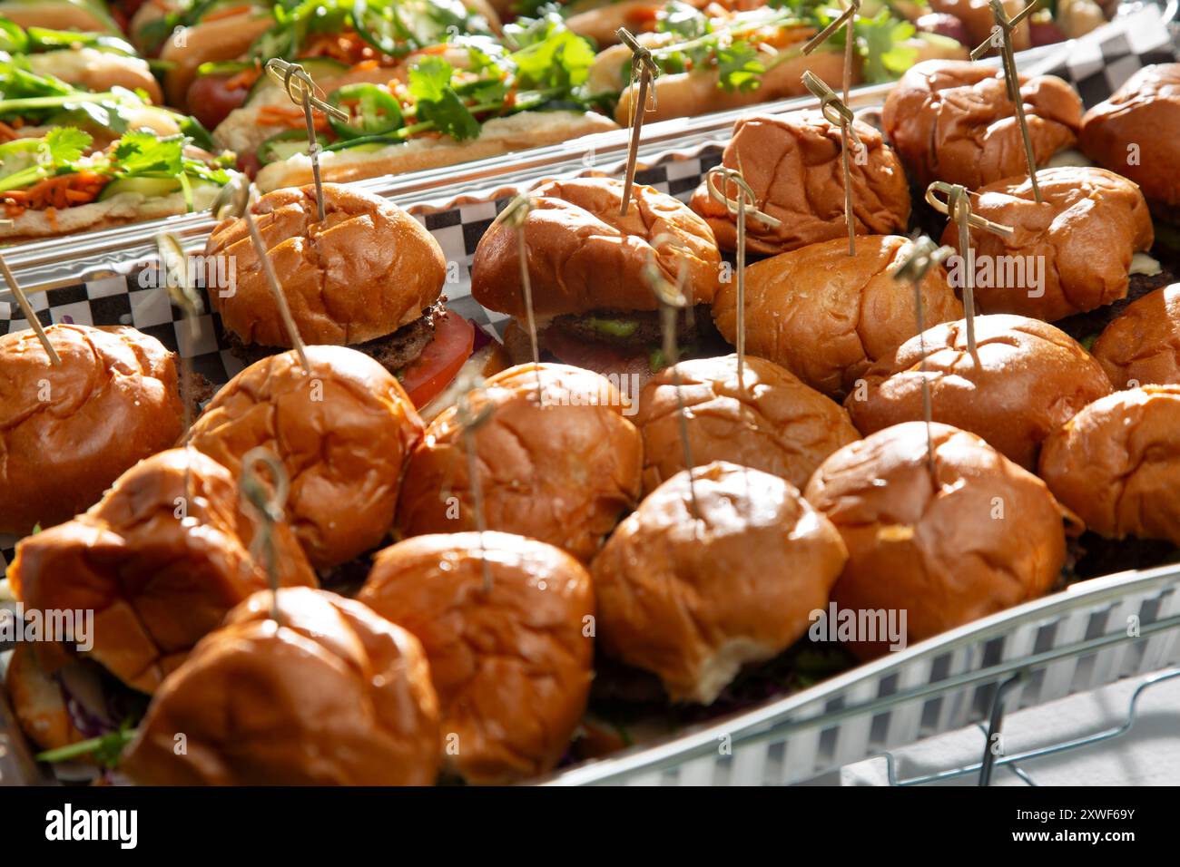 A view of a catering tray of sliders, seen at local event Stock Photo ...