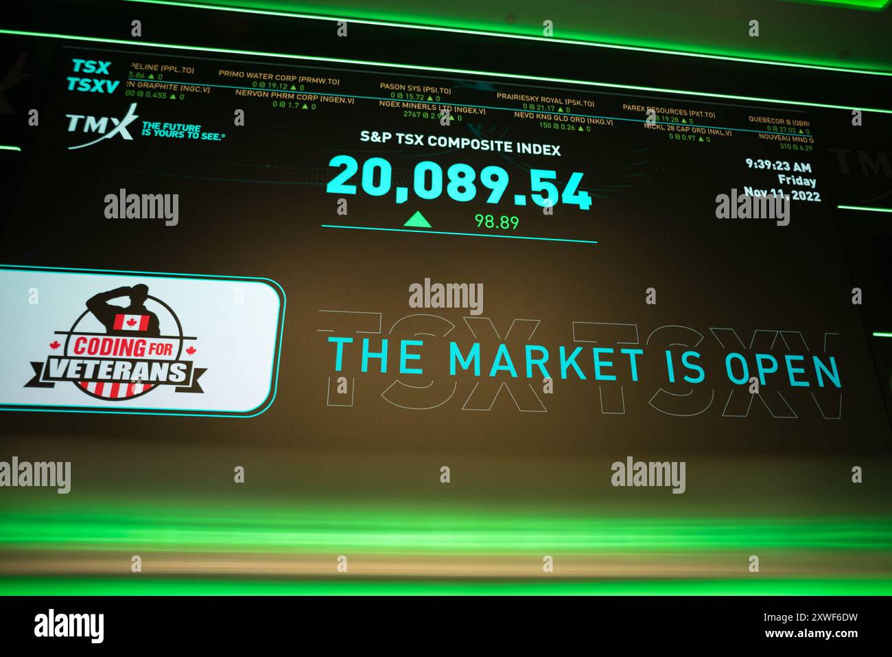 The S&P TSX composite index screen at the TMX Market Centre in downtown ...