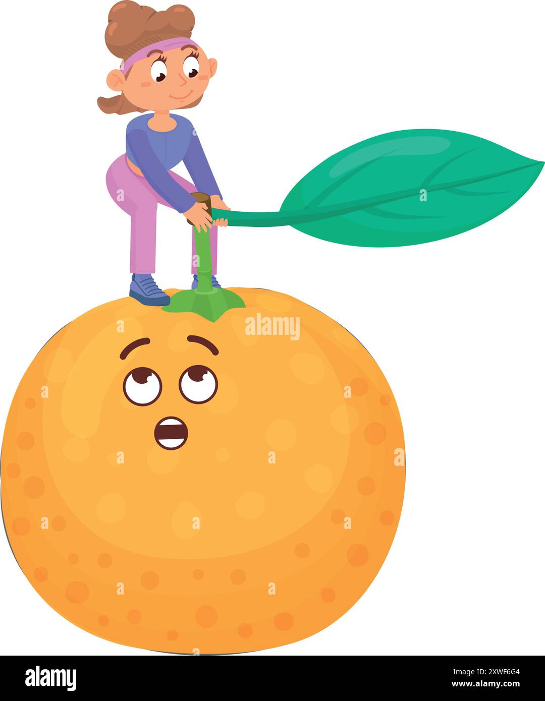 Cartoon orange character playing with kid. Happy girl Stock Vector ...