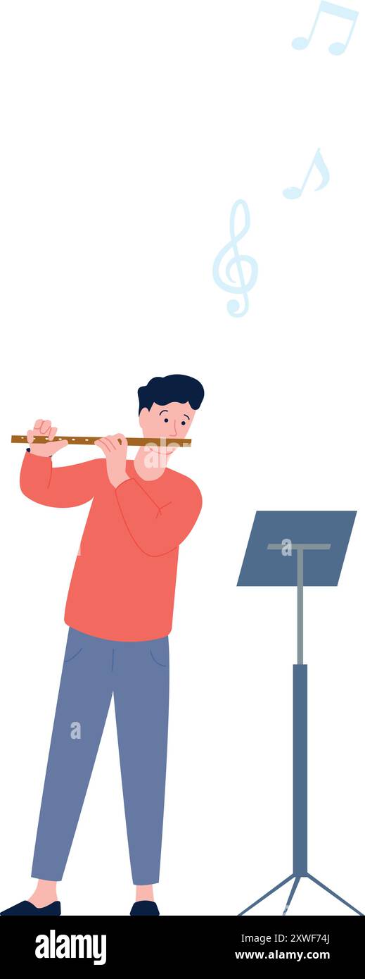 Man playing on flute. Musician boy color character Stock Vector Image ...