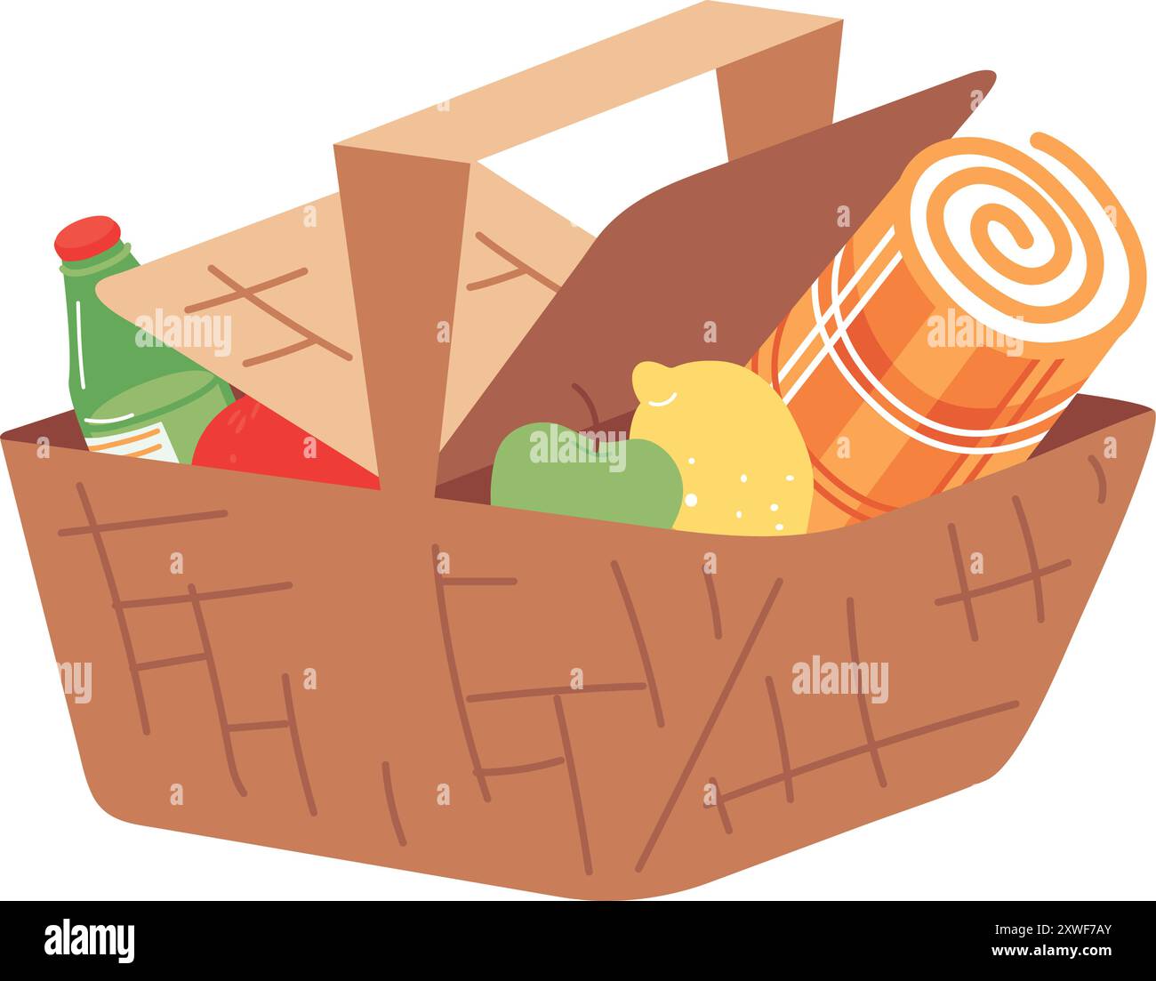 Wicker with food. Cute wine picnic basket icon Stock Vector Image & Art ...