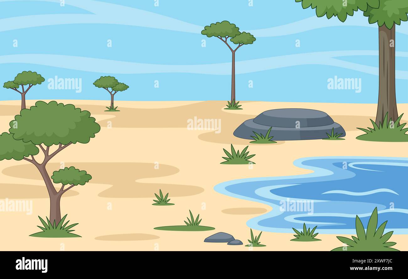 Dryland cartoon landscape. Cartoon savanna scenery background Stock ...