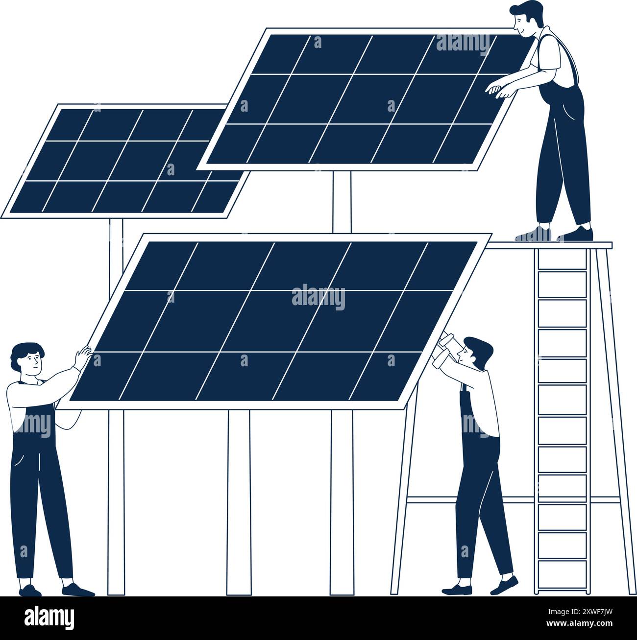 People constructing solar panels. Technology works icon Stock Vector ...