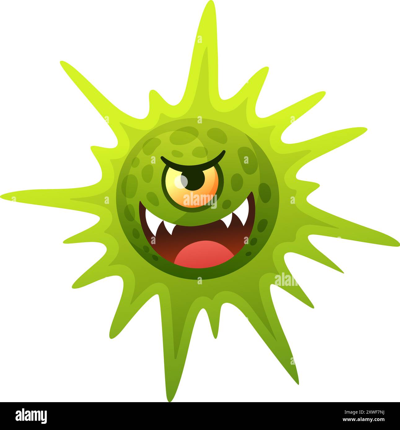 Evil green virus with cartoon face angry expression Stock Vector Image ...