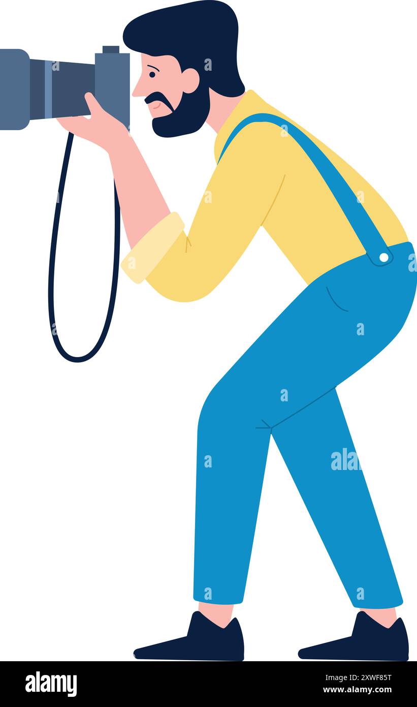 Professional photographer character. Man shooting. Person make photo ...