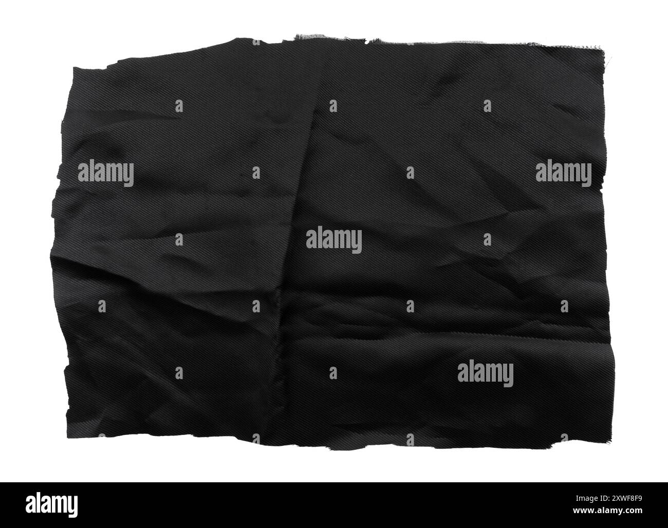 A piece of torn black fabric on a white background. Textile isolate ...
