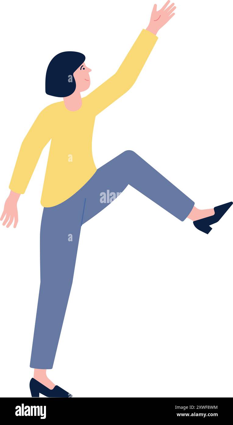 Woman stepping up. Climbing person color character Stock Vector Image ...