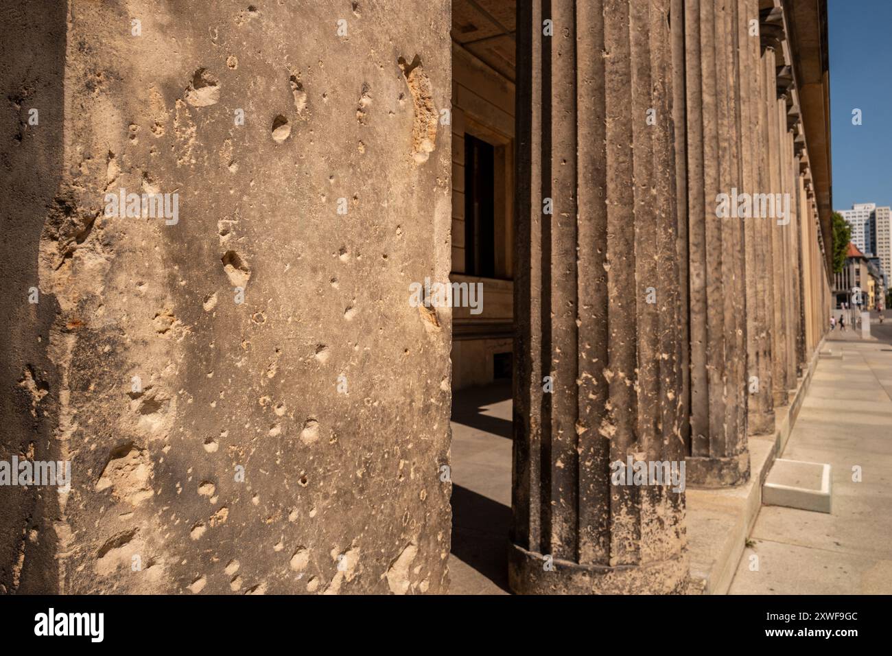 Berlin, August 12th 2024: Bullet holes from World War II in the Doric ...