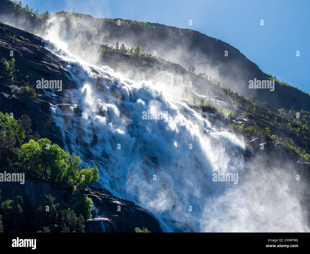 Cascades of waterfall Langfoss, Akrafjord, Norway Stock Photo - Alamy