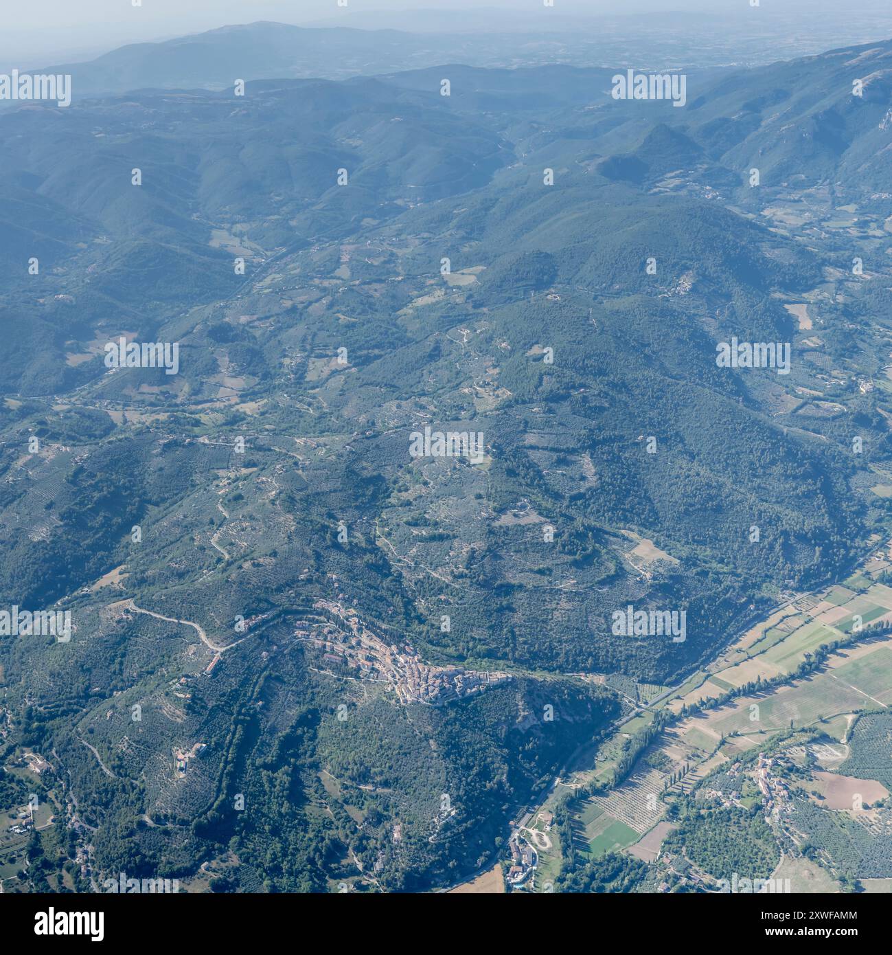aerial landscape, from a glider plane, with Montefranco village in ...