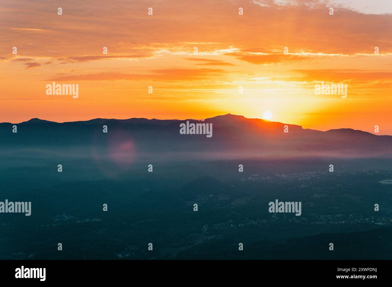 Morning sunrise landscape with mountains horizon Stock Photo - Alamy
