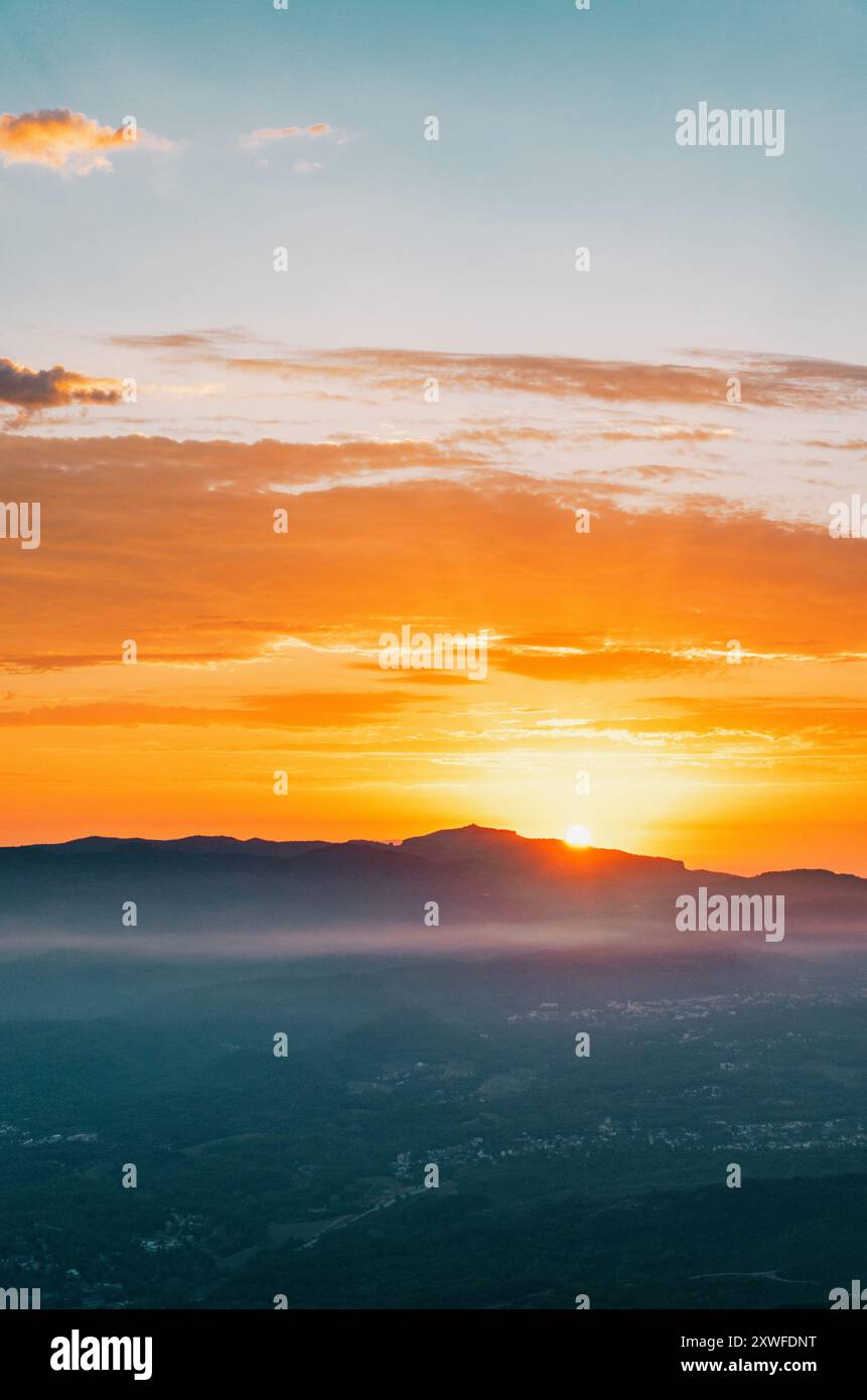 Morning sunrise landscape with mountains horizon Stock Photo - Alamy