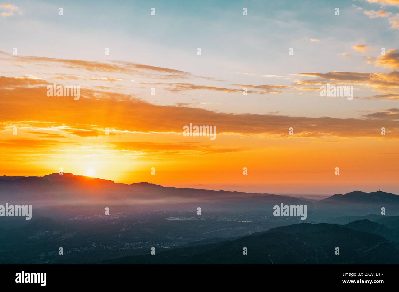 Morning sunrise landscape with mountains horizon Stock Photo - Alamy