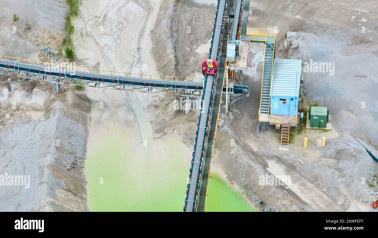 Aerial View of Industrial Quarry Conveyor System and Settling Pond ...