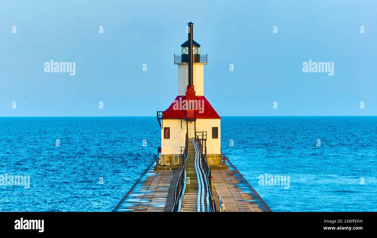 Aerial Fly Over Benton Harbor Lighthouse at Sunrise Stock Photo - Alamy