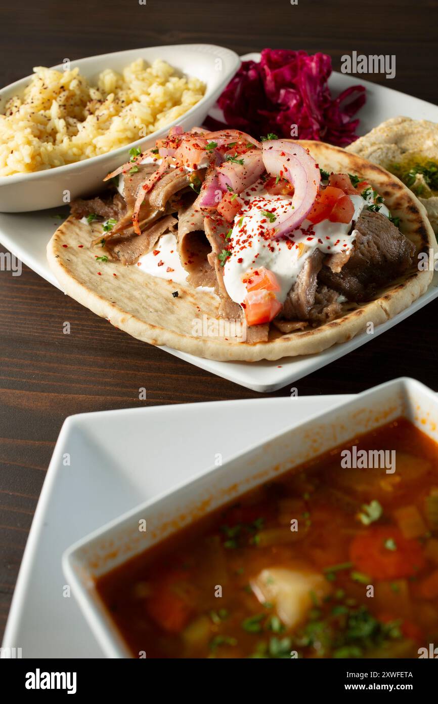A view of a beef gyro plate Stock Photo - Alamy