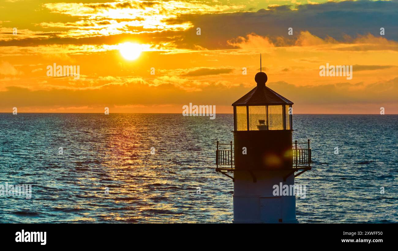 Aerial View of Lighthouse at Sunset Over Lake Michigan Stock Photo - Alamy