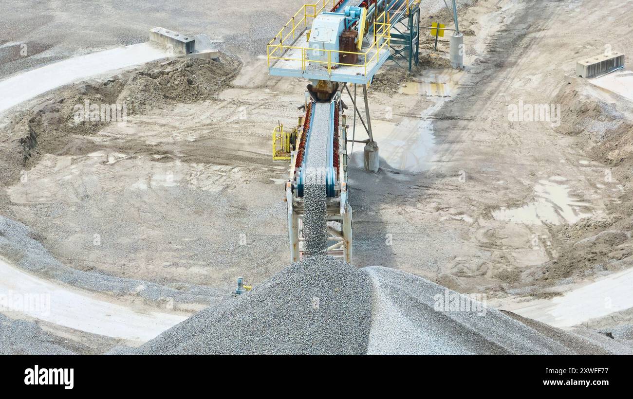 Aerial View of Large-Scale Quarry with Active Conveyor Belt System ...