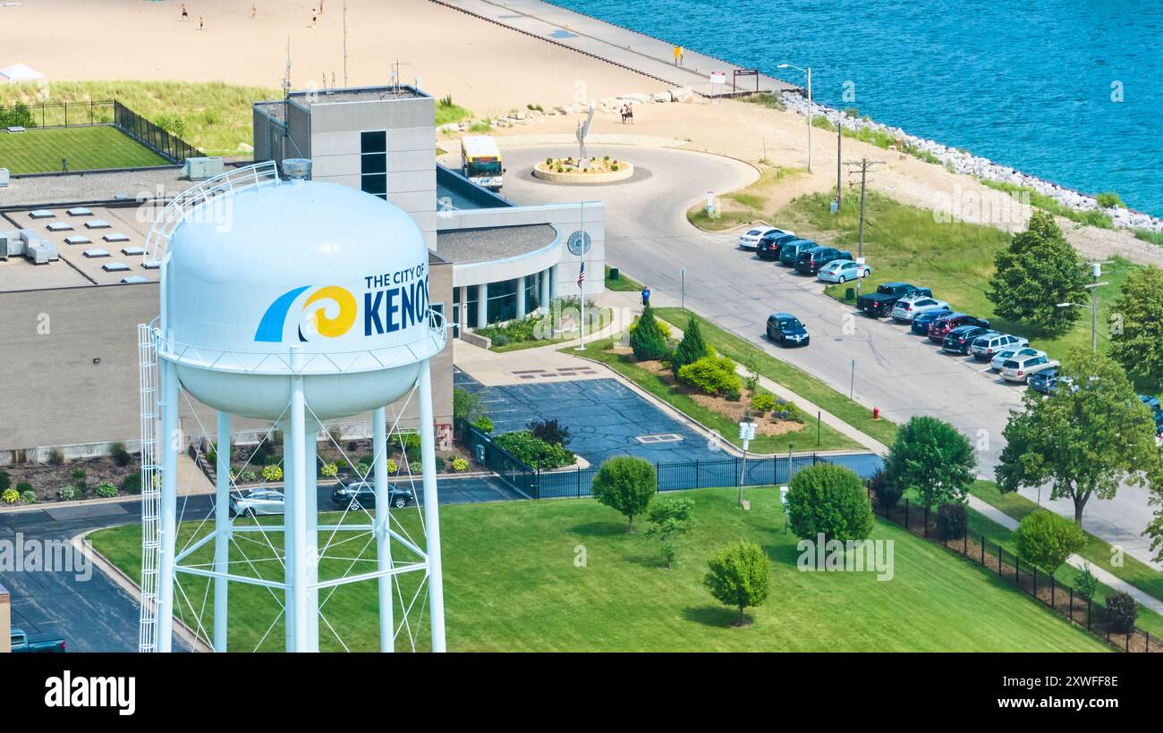 Aerial View of Kenosha Water Tower and Lake Michigan Beach Stock Photo ...