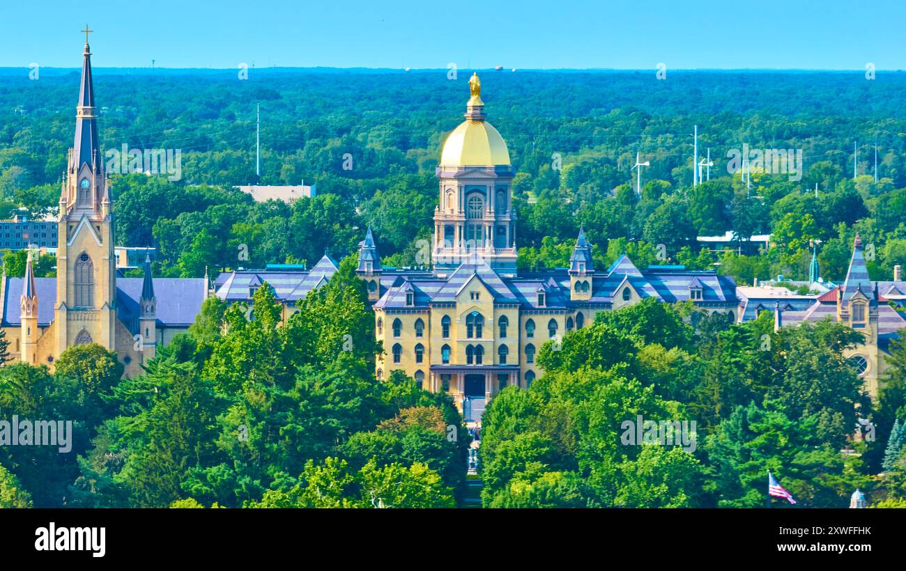 Aerial View of University of Notre Dame Campus with Golden Dome and ...