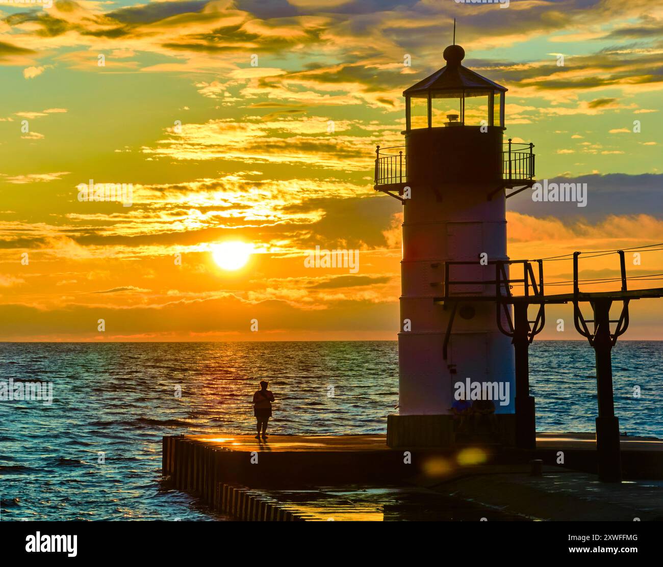 St. joseph north pier lighthouse sunset hi-res stock photography and ...