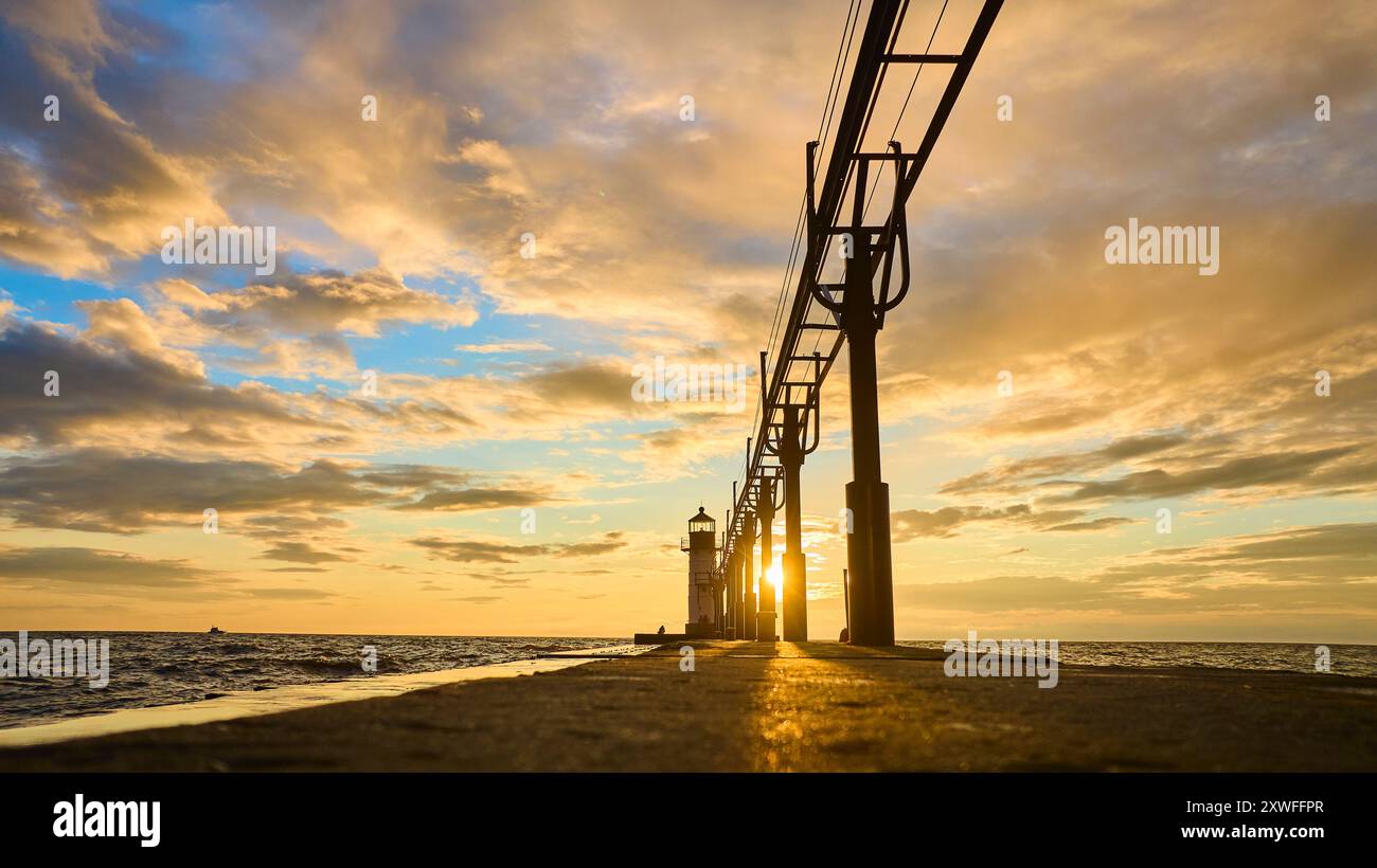 Aerial Sunset Over St Joseph Lighthouse and Pier Stock Photo - Alamy