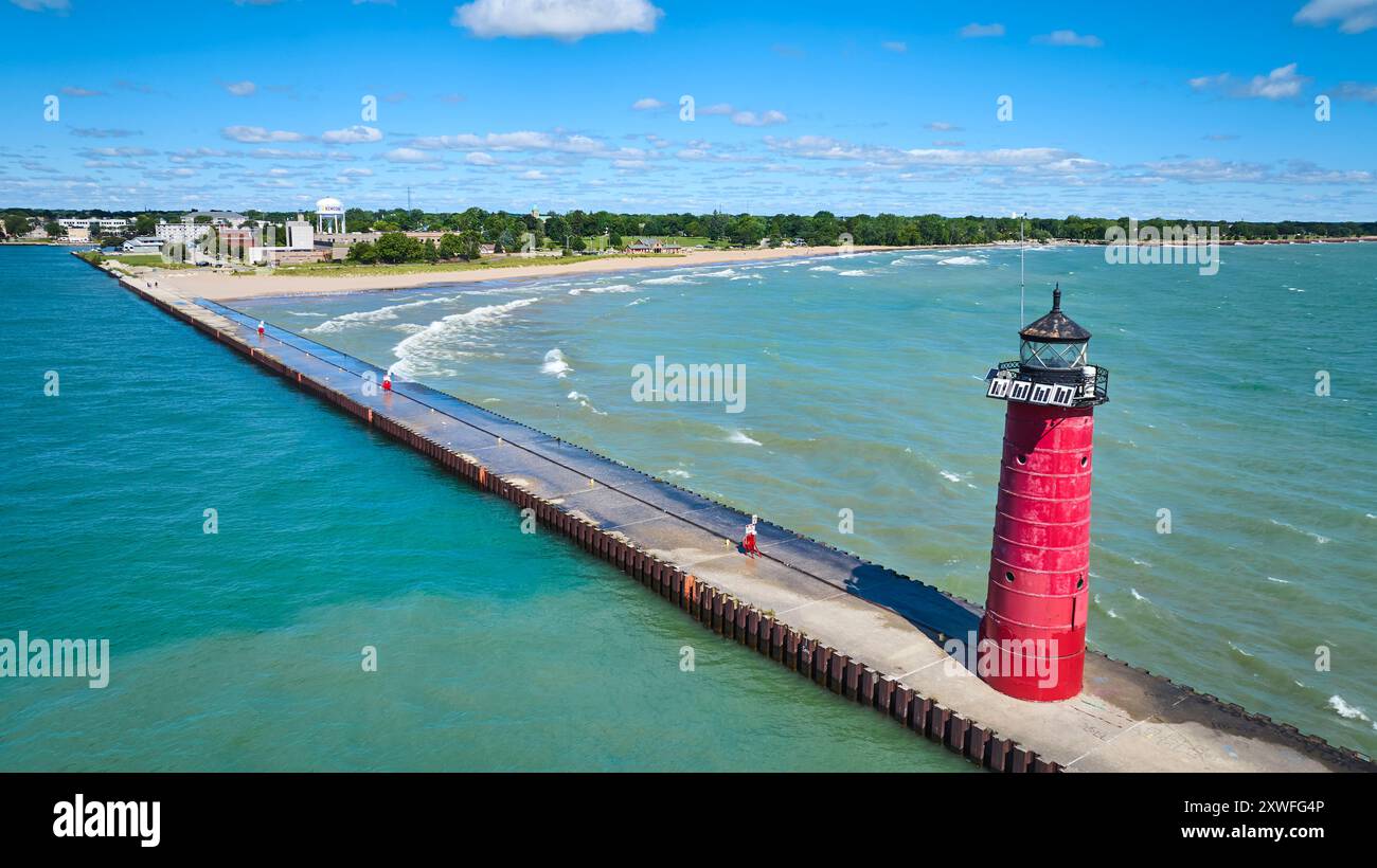 Aerial View of Kenosha Lighthouse Pier in Lake Michigan Stock Photo - Alamy