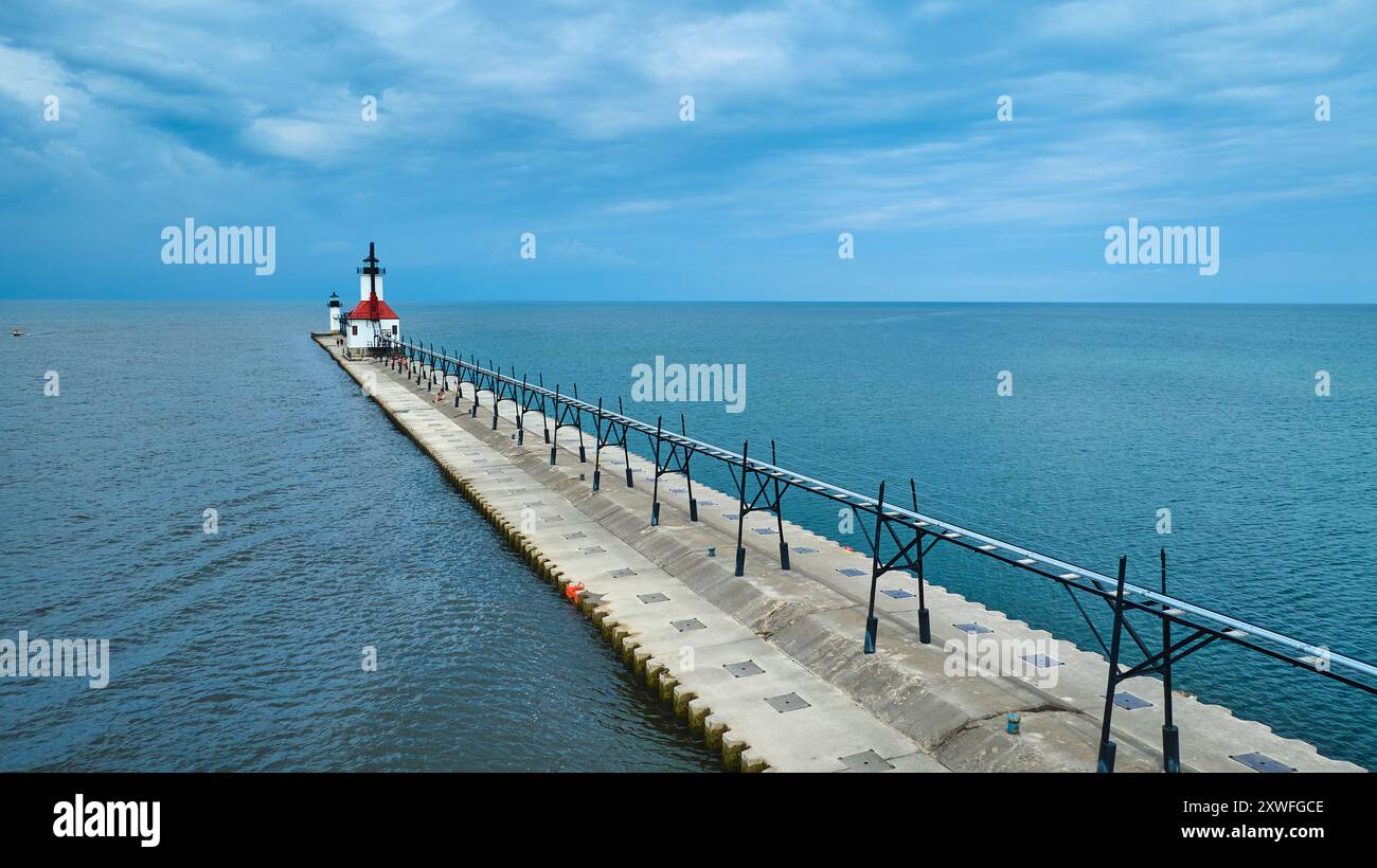 Aerial View of North Pier and Lighthouses on Lake Michigan Stock Photo ...