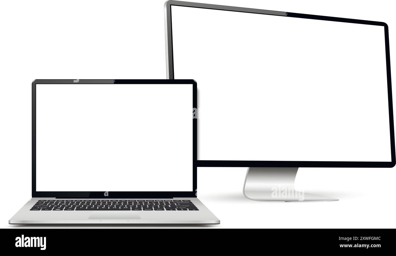 Realistic computer screen with laptop mockup. Computer display and ...