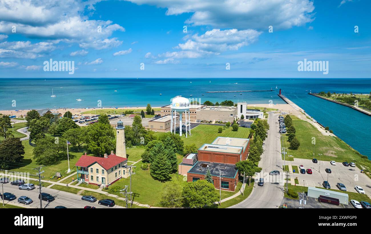 Aerial View of Kenosha Lighthouse Water Tower and Lake Michigan Stock ...