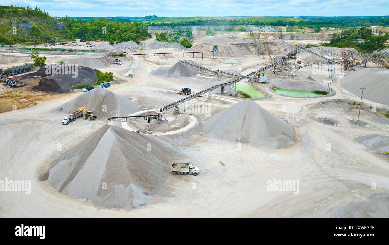 Aerial View of Active Quarry with Machinery and Gravel Mounds Stock ...