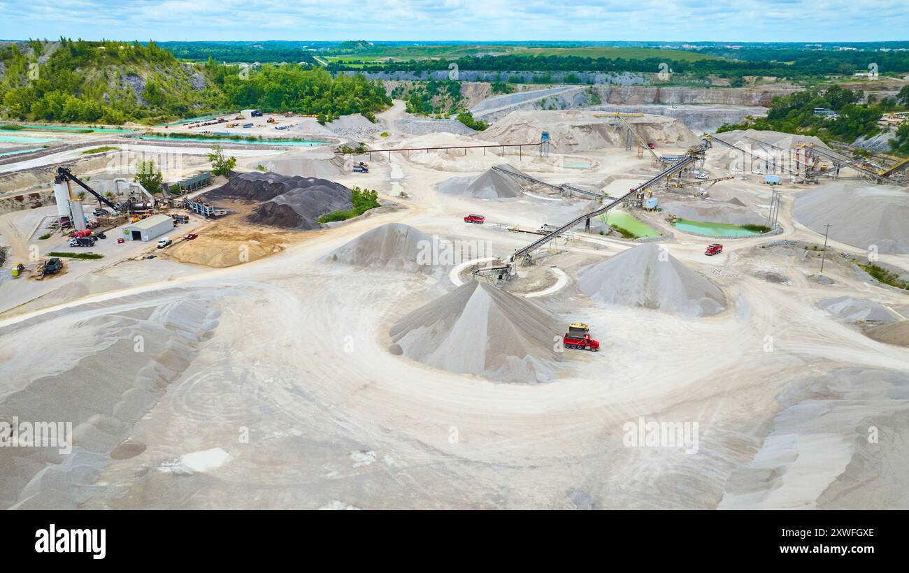 Aerial View of Large-Scale Quarry with Conveyor Belts and Heavy ...