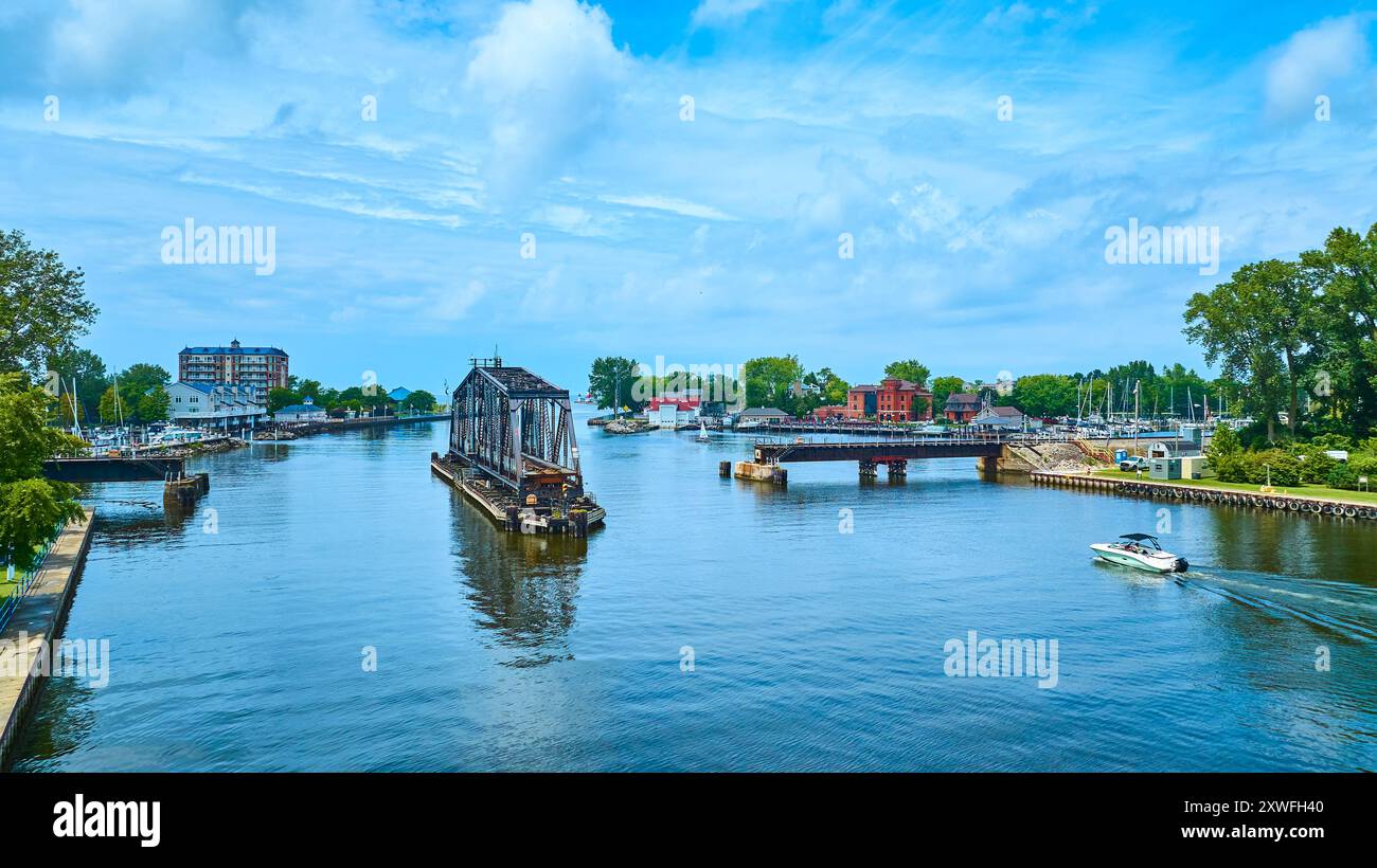 Aerial View of St Joseph River Swing Bridge and Waterfront Marina Stock ...