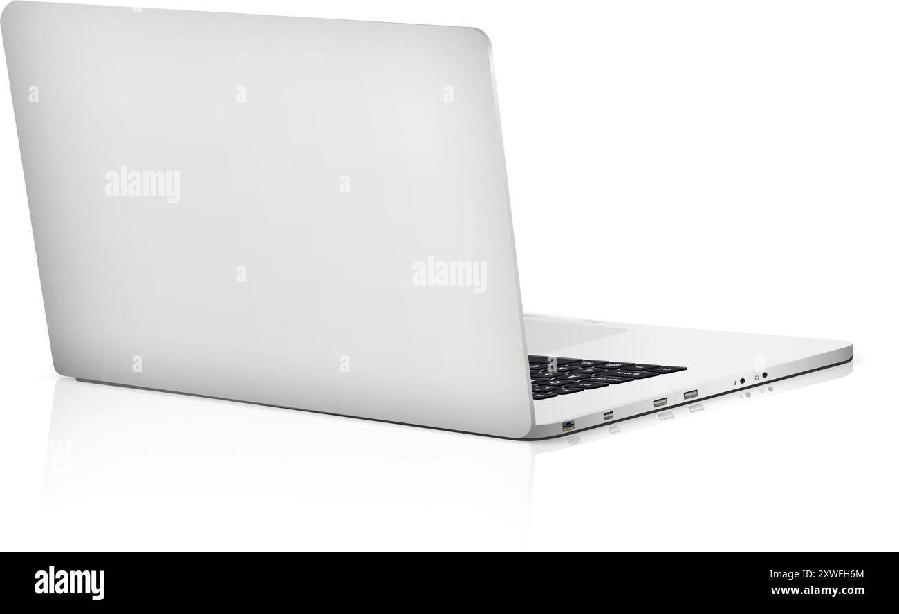 Laptop back side mockup isolated on white background. Vector ...