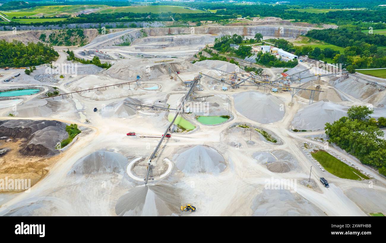 Aerial View of Quarry with Heavy Machinery and Conveyor Belts Stock ...