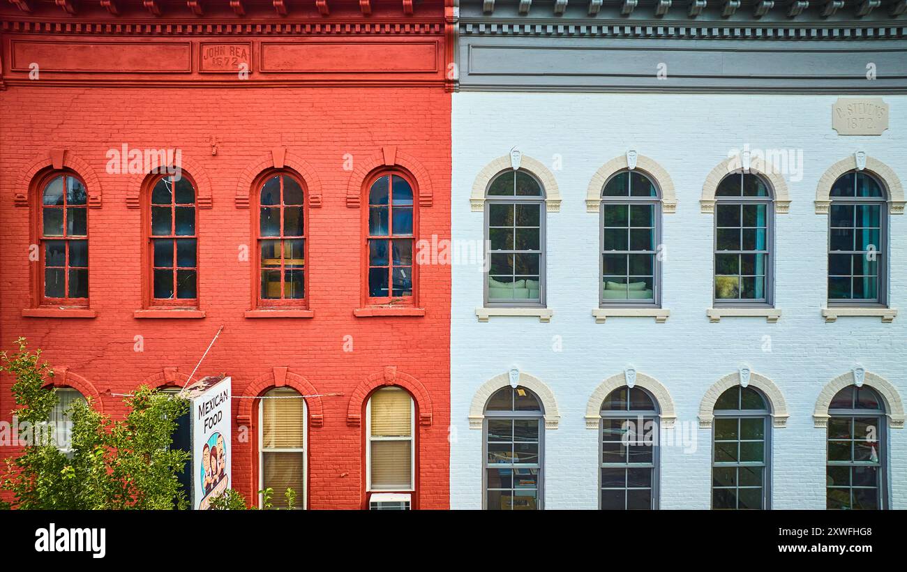 Aerial View of Historic Red and White Buildings in Downtown Kalamazoo ...