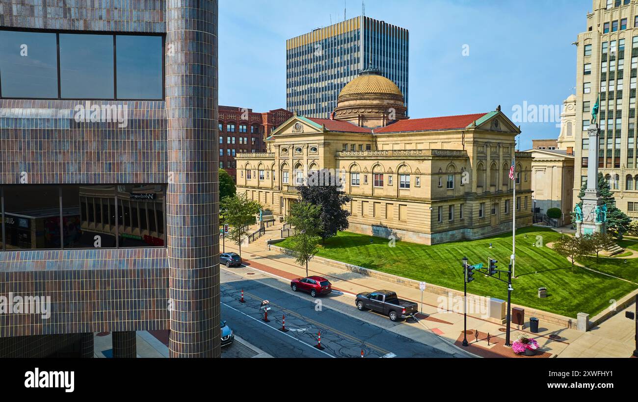Aerial View of South Bend Courthouse with Modern Architecture Contrast ...