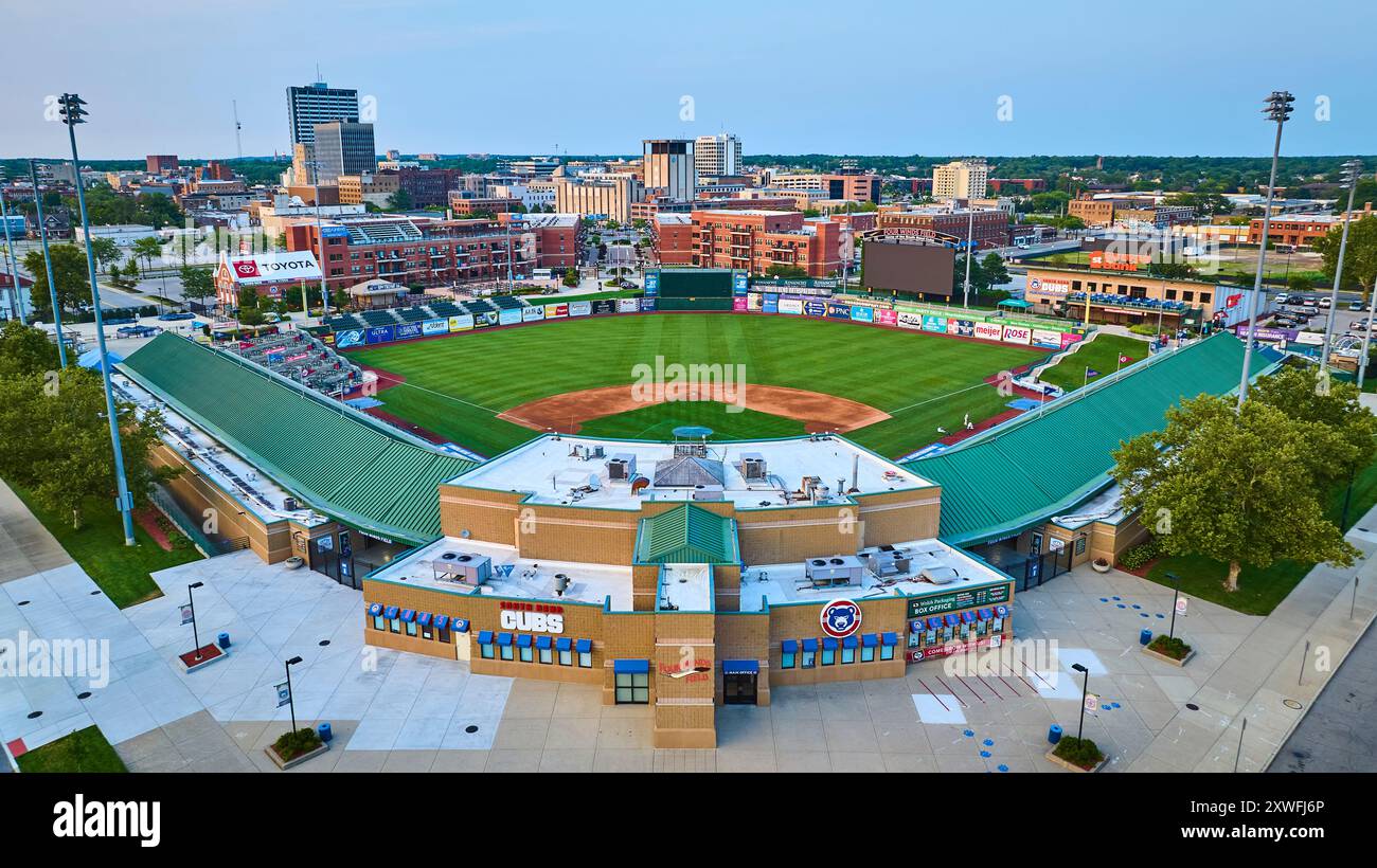 Aerial of Four Winds Field Baseball Stadium and South Bend Skyline ...