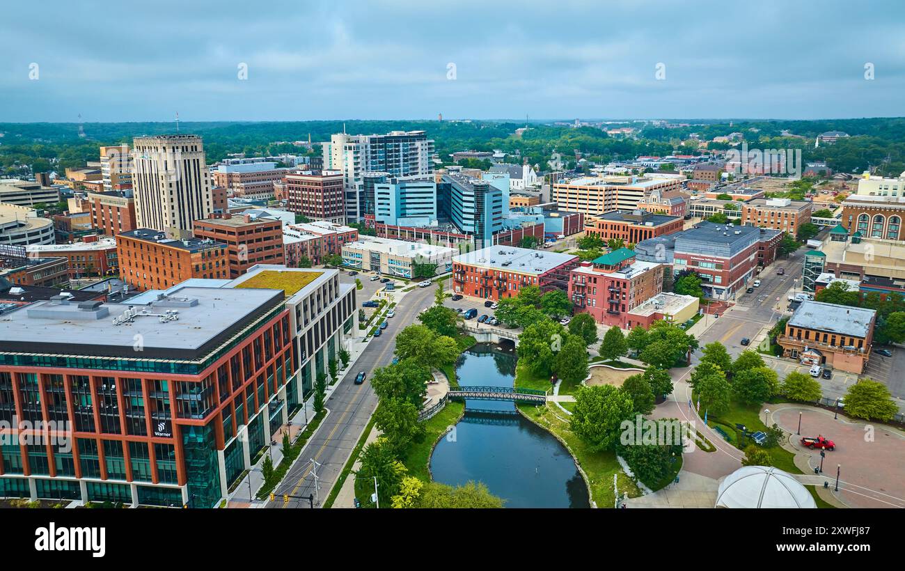 Aerial View of Kalamazoo Skyline with Arcadia Creek Park Stock Photo ...