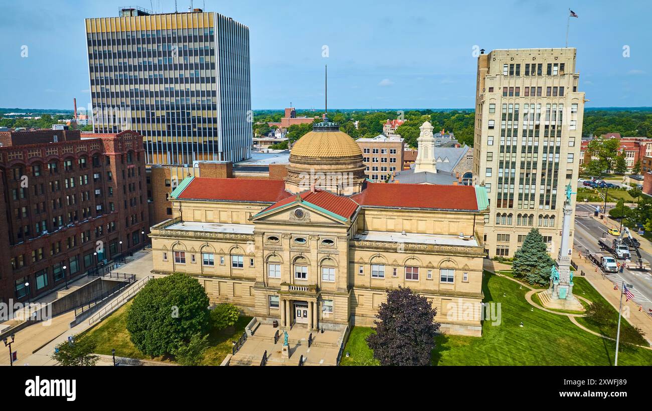 Aerial View of Historic Courthouse and Modern Buildings in South Bend ...
