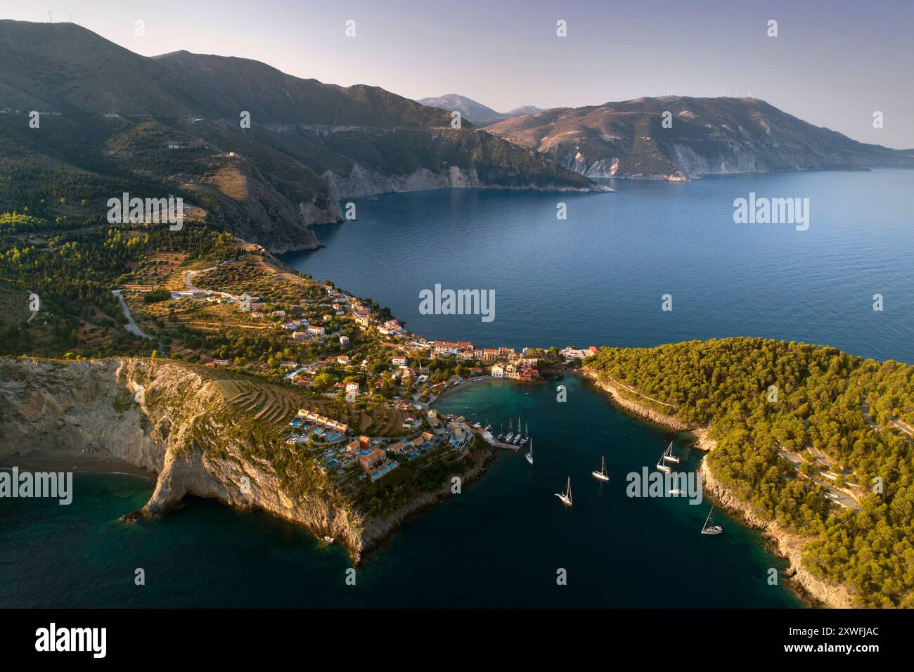 Aerial view of the town of Assos on the Greek island of Kefalonia Stock ...