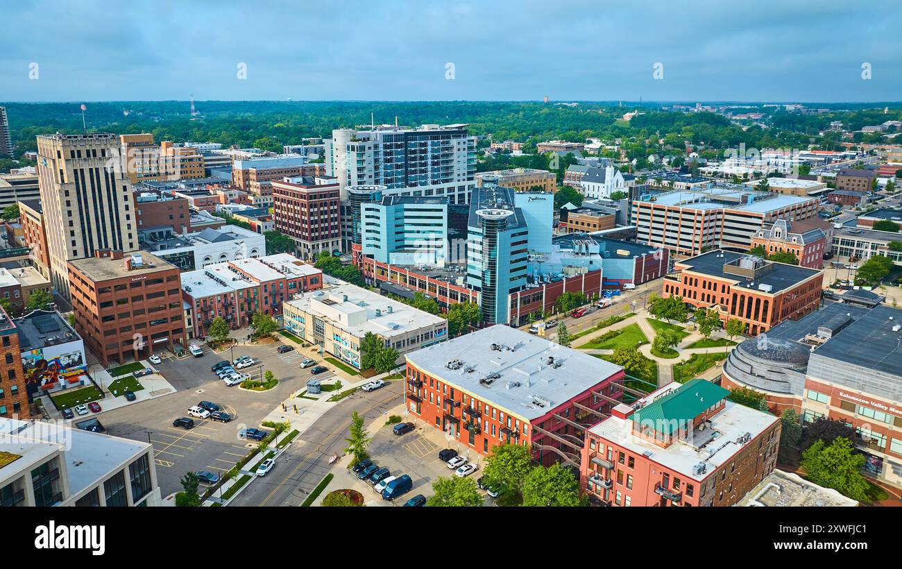 Aerial View of Kalamazoo Downtown Architecture and Green Spaces Stock ...