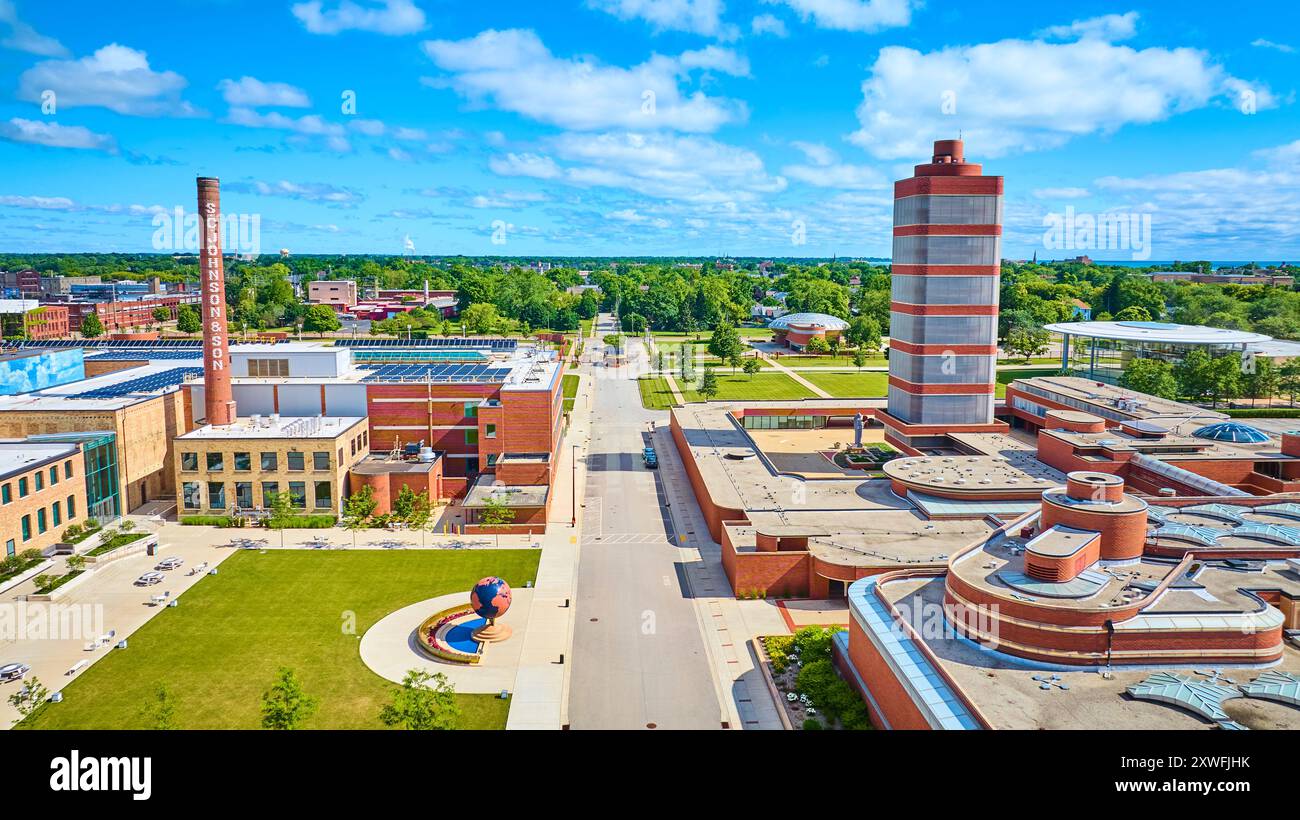 Aerial View of Lloyd Wright Industrial Complex with Tower and Solar ...
