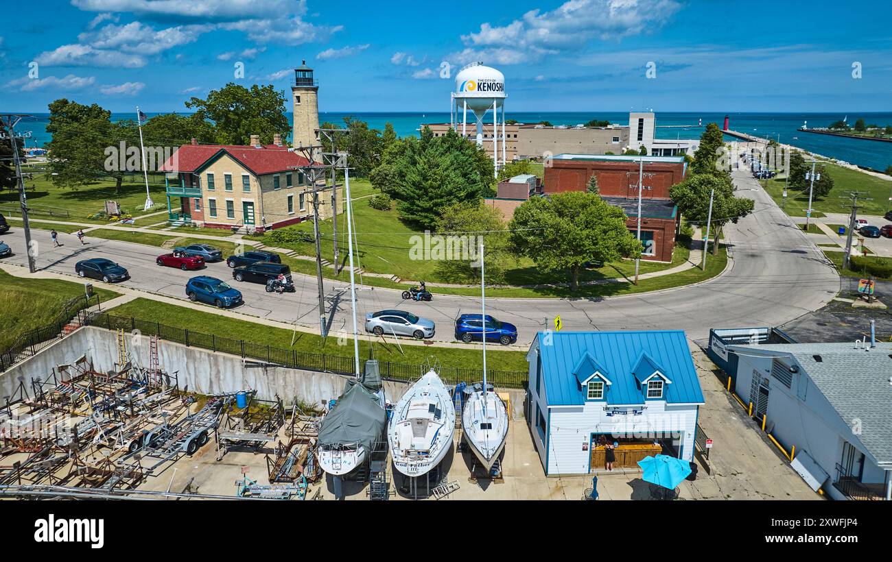Aerial View of Kenosha Lighthouse Water Tower and Waterfront Stock ...