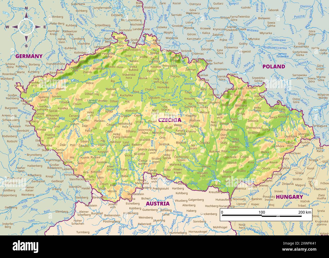 Detailed physical map of Czechia Stock Vector Image & Art - Alamy
