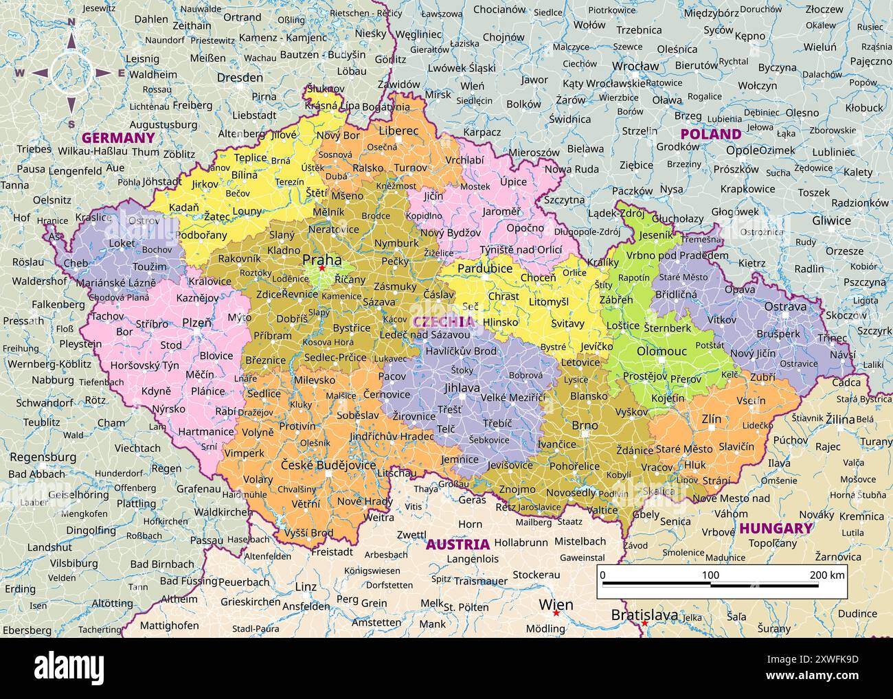 Detailed political map of Czechia Stock Vector Image & Art - Alamy