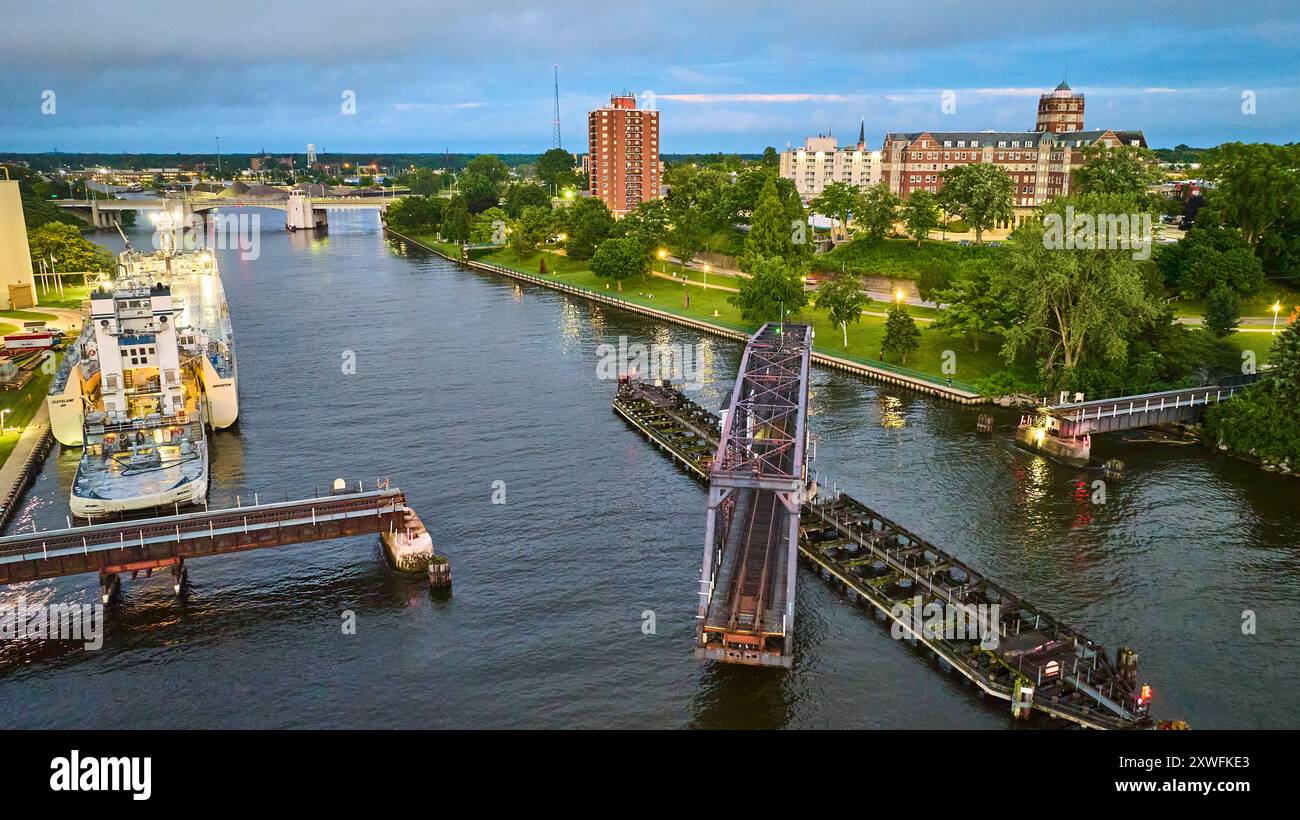 Aerial View of Drawbridge Ship and Park in Benton Harbor Stock Photo ...